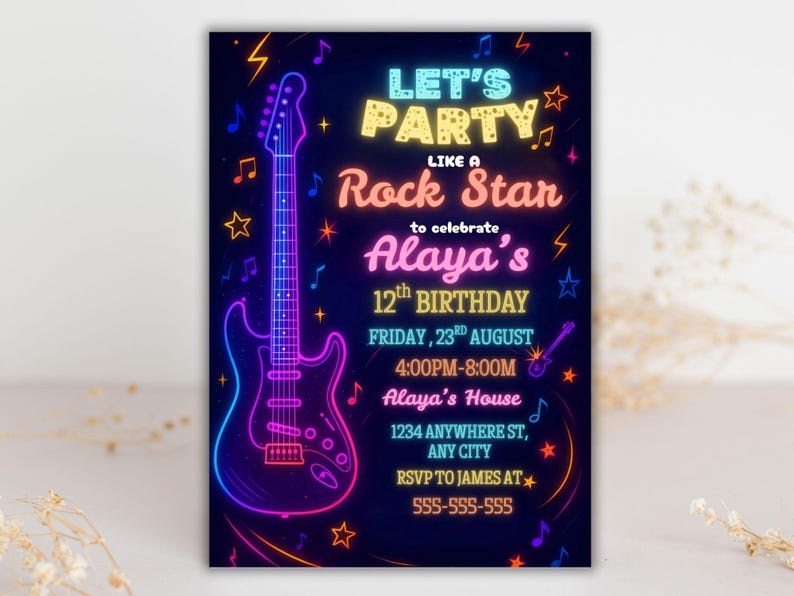 Rockstar Karaoke Birthday Invitation: Editable Canva Template (5x7 ...