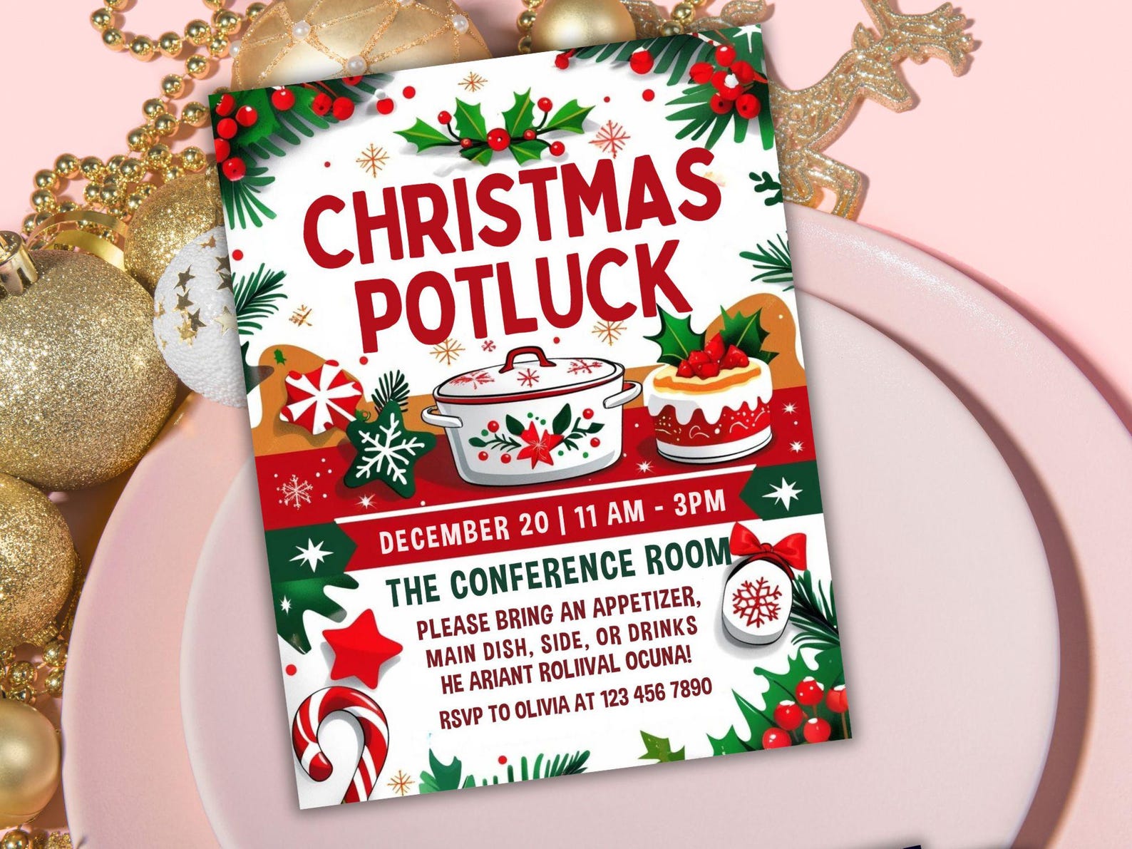 Christmas Potluck Flyer & Sign up Sheet Set | Editable Canva Template ...