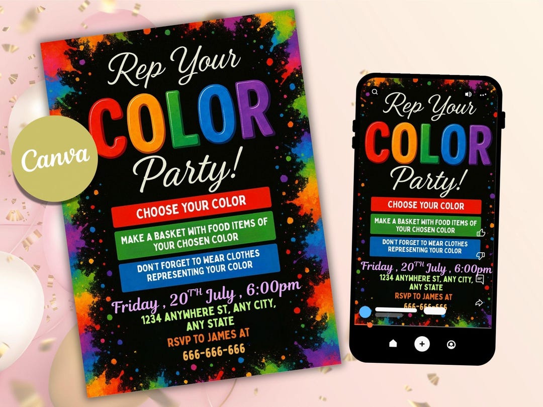 Editable Birthday Invitation, Rep Your Color Invitation, Color Theme ...