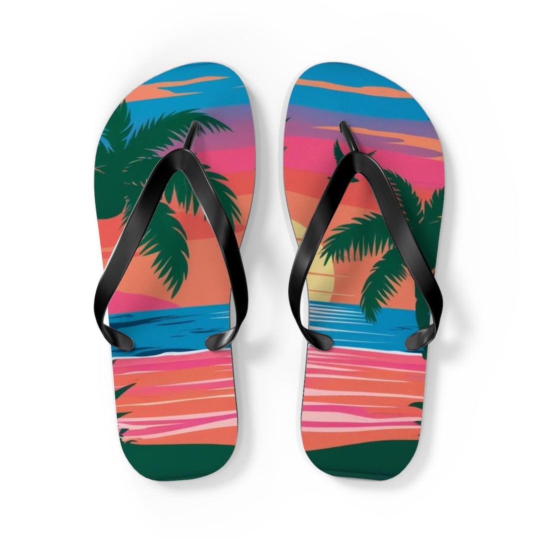 Tropical Paradise Flip Flops, Beach Vacation Sandals, Summer Footwear ...