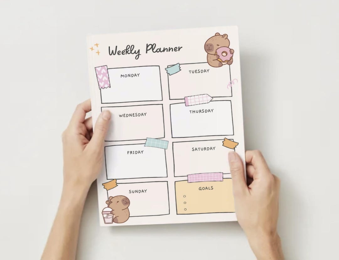 Kawaii Capybara Weekly Planner | Cute Pastel Weekly Planner Printable ...