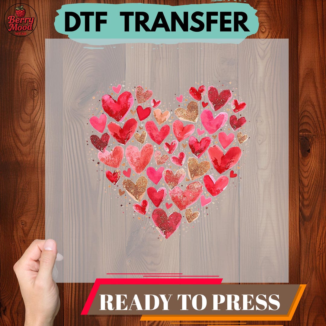 Heart Love DTF Transfer, Ready to Press Valentine Heart Design, Heat ...