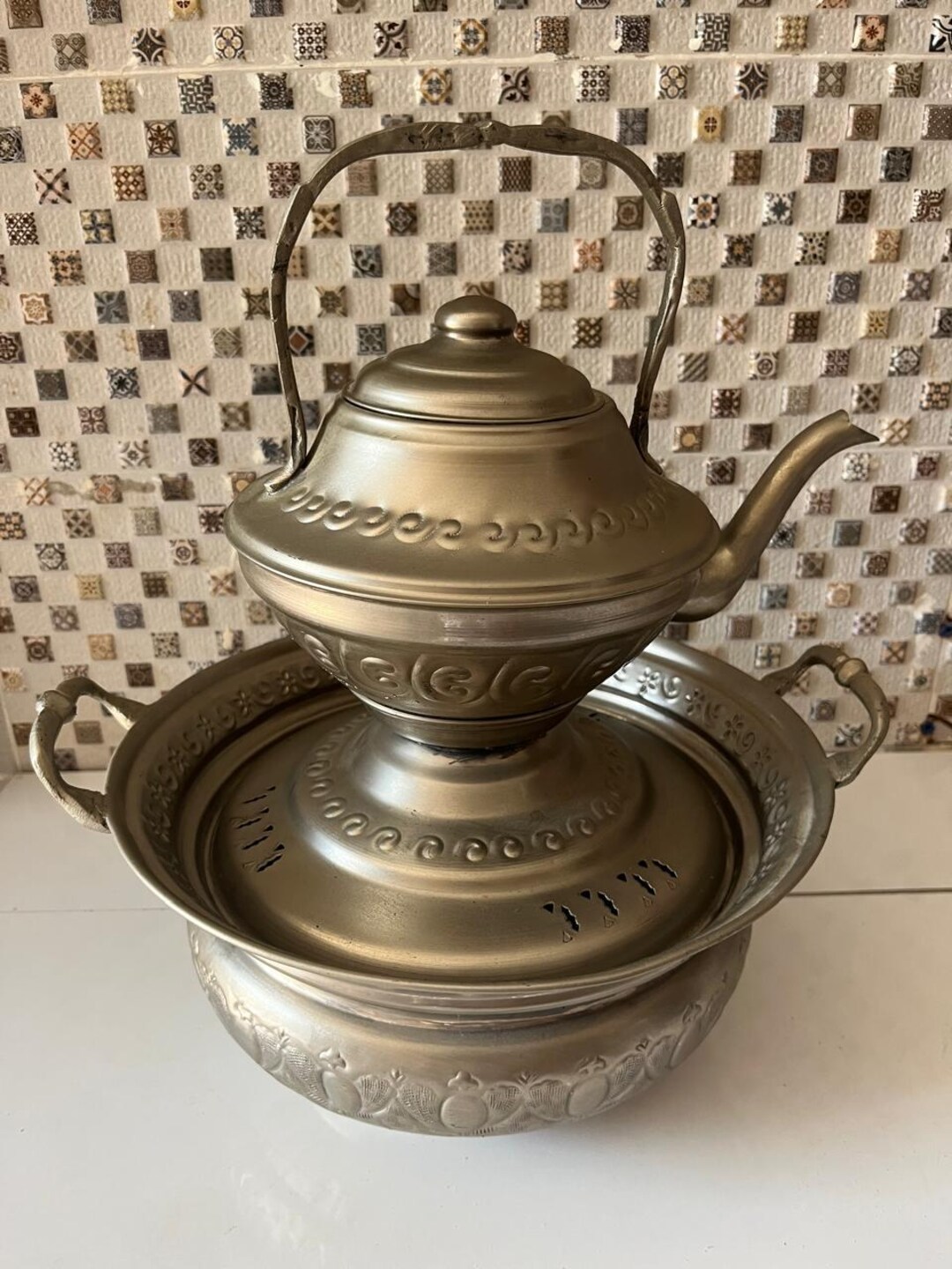 Vintage Moroccan Hammam Brass Set | Engraved Hand Washing Basin ...