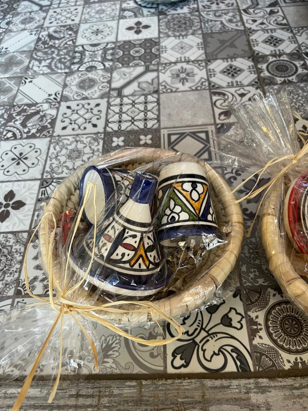 Mini Moroccan Tagine Gift Basket – Hand-painted Ceramic Set With Straw ...