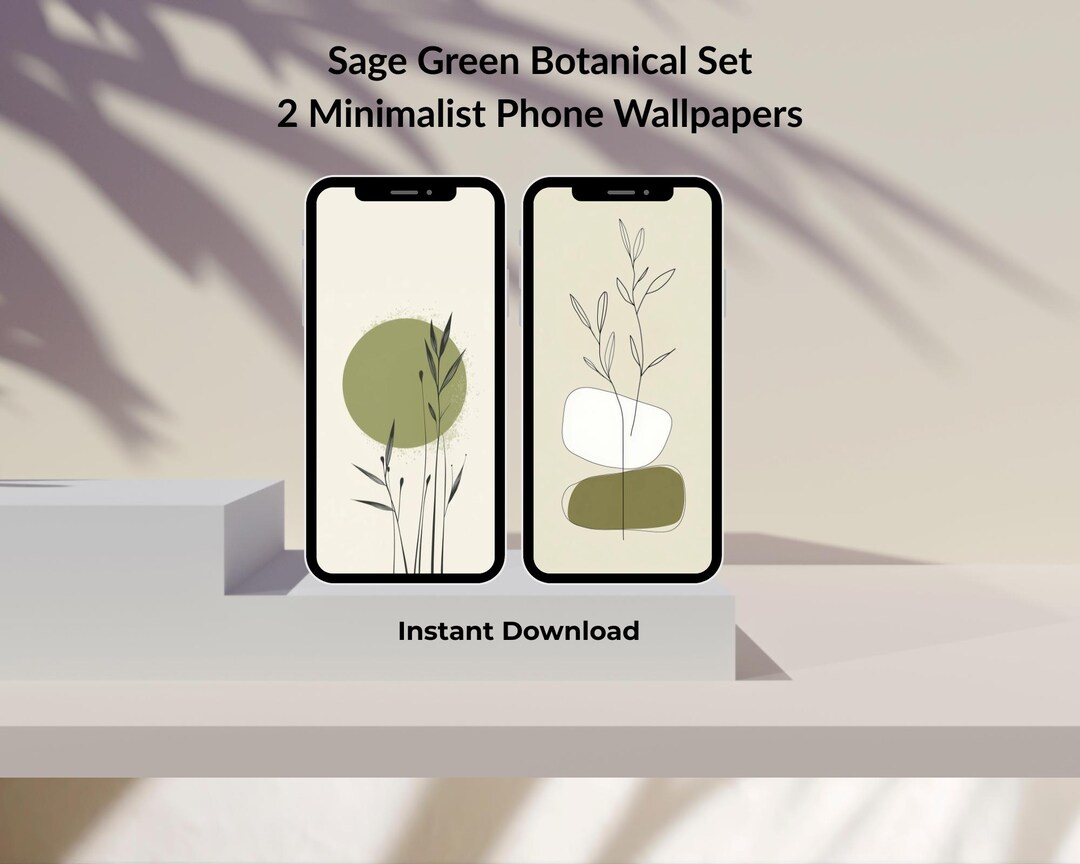 Elegant Sage Green Botanical Phone Wallpapers – Stylish Digital Art Set ...
