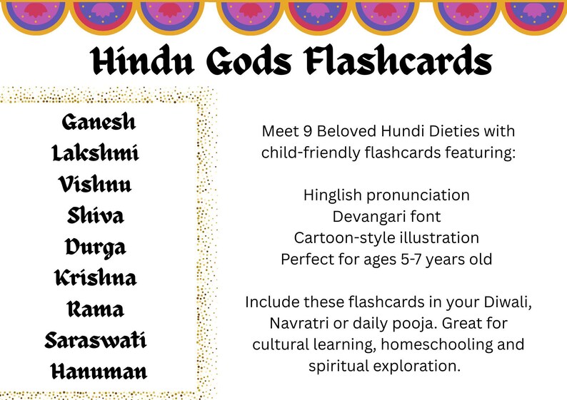 Hindu God and Goddesses Flashcards for Kids, Digital Downloads, Perfect ...