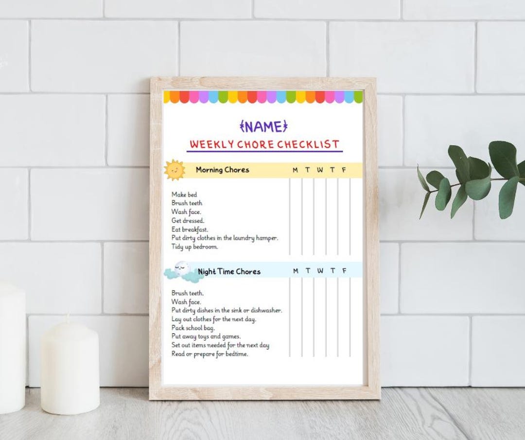 Kids Weekly Chore Checklist – Printable Morning & Night Routine Chart ...