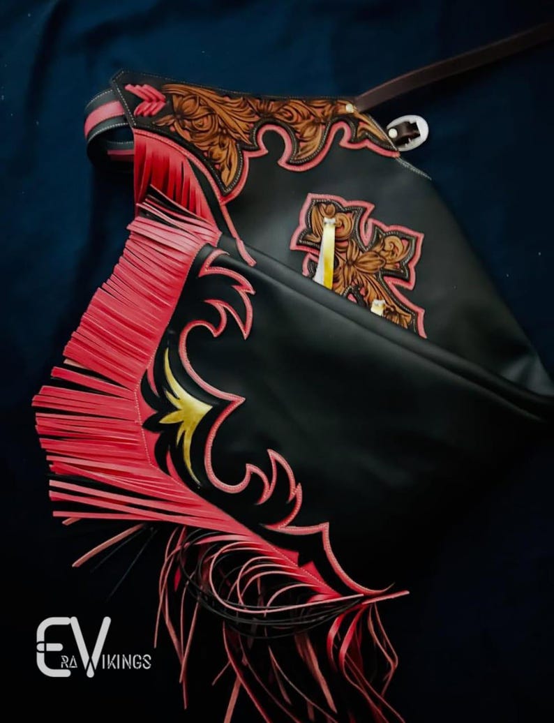 Hand-tooled Leather Rodeo Chaps | Custom Western Chaps | Fringe Bull ...
