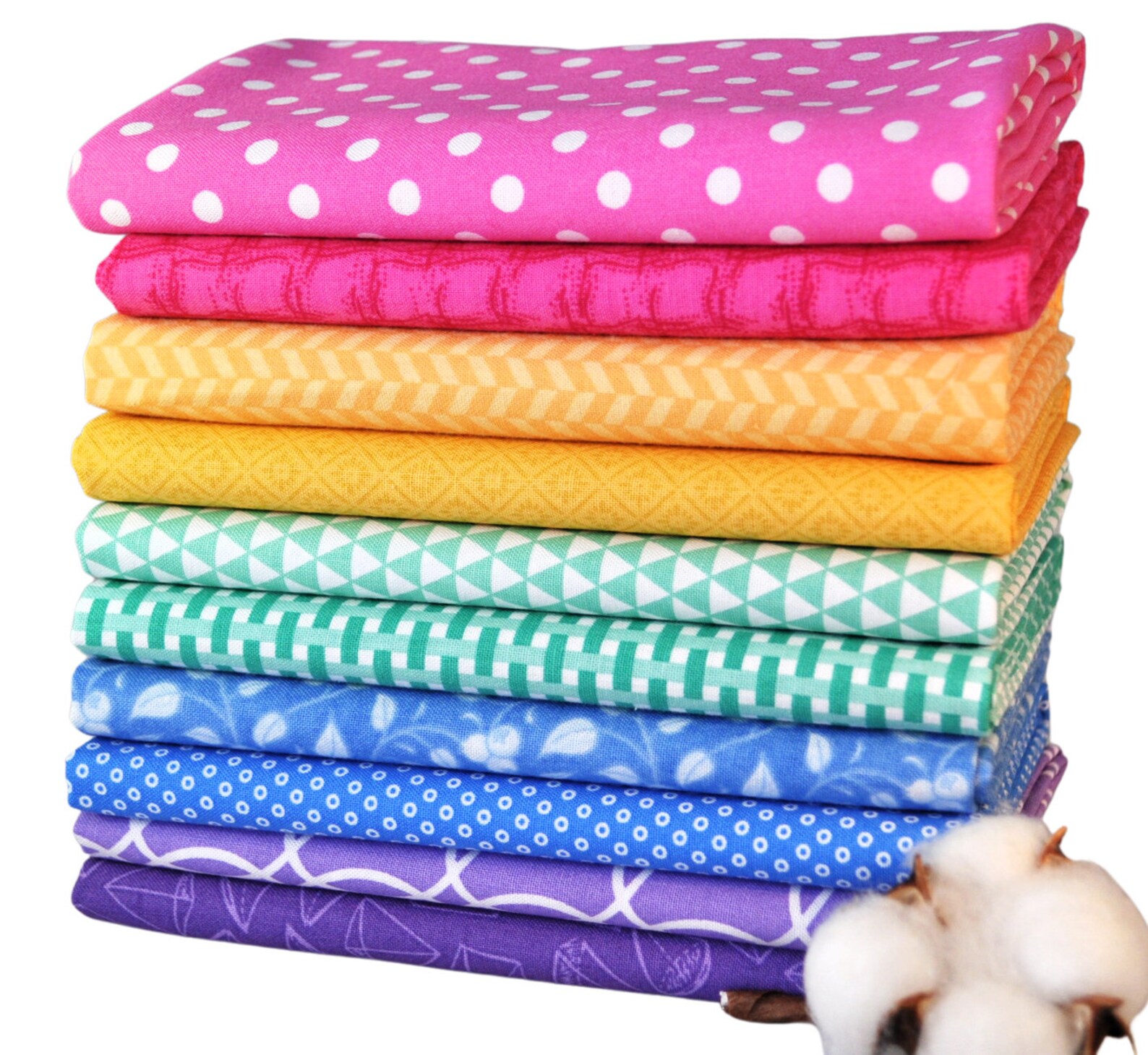 Designer Fabric Bundle Jewel Tones, 10 Fat Quarters, 100% Cotton, Free ...