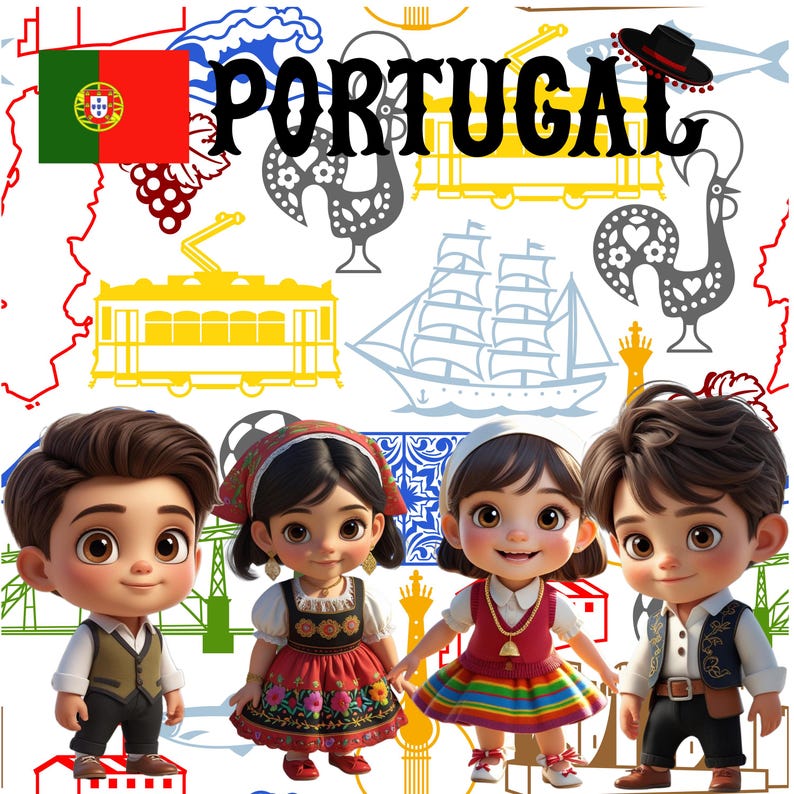 Portugal Portuguese Kids PNG Perfect for Educational, Cultural, Design ...