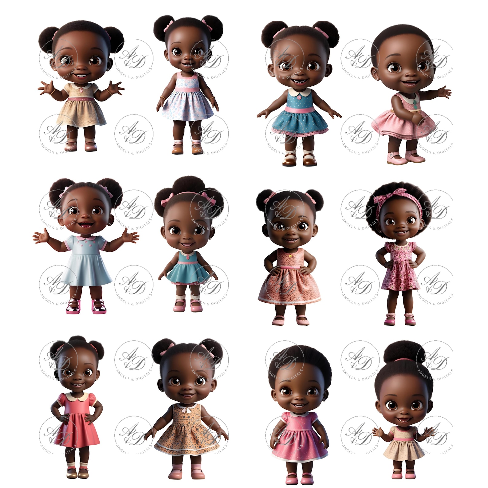 African Kids Black Children Clipart Bundle Cute PNG Illustration for ...