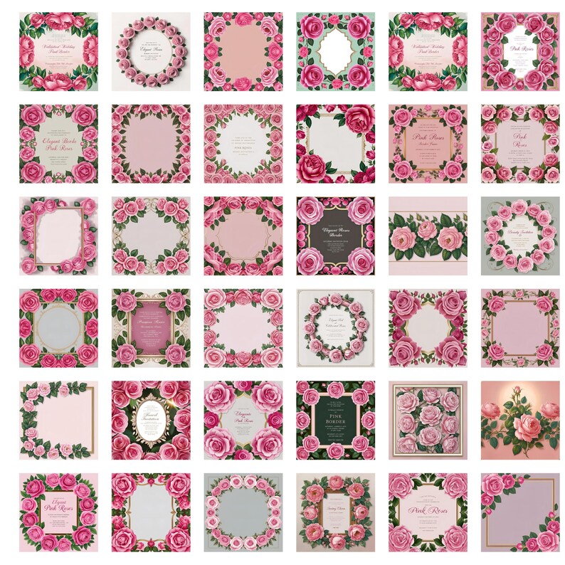 Elegant Pink Roses Clipart Collection – DIGITAL Floral Borders ...