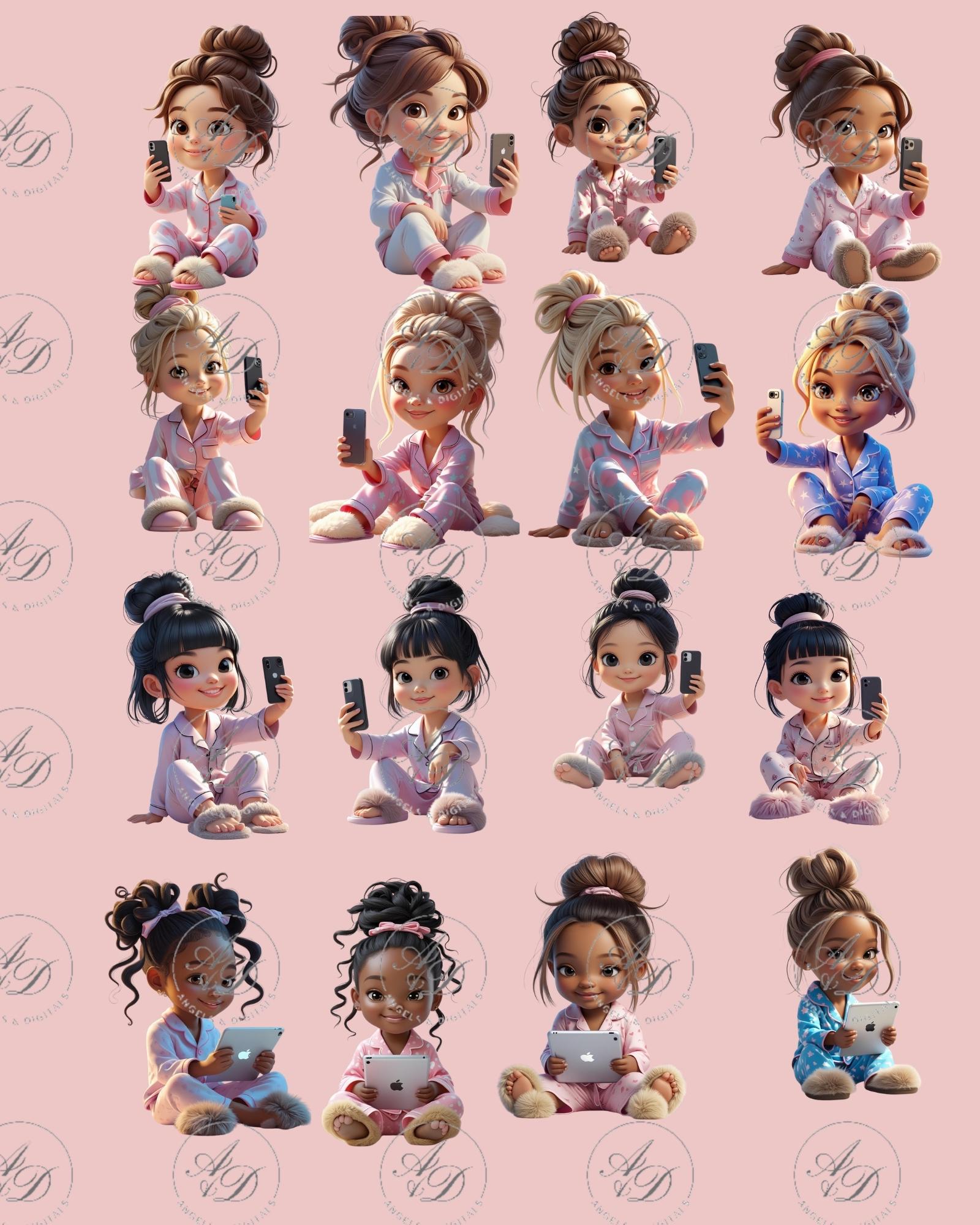 Girls Pajama Party Clipart PNG Sleepover Slumber Party Graphics Cute ...