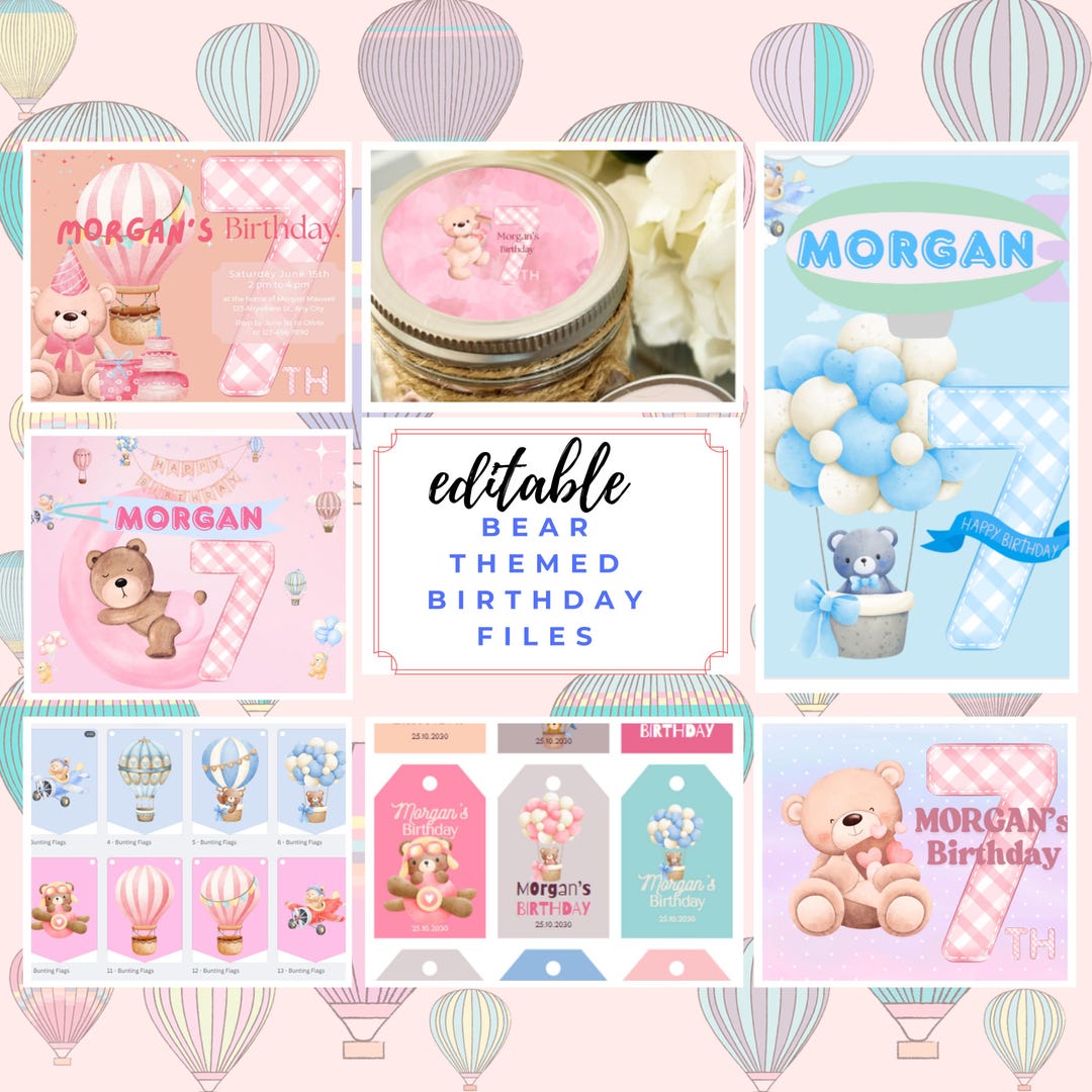 BEAR Themed Birthday Party Bundle - Digital Product - Editable ...