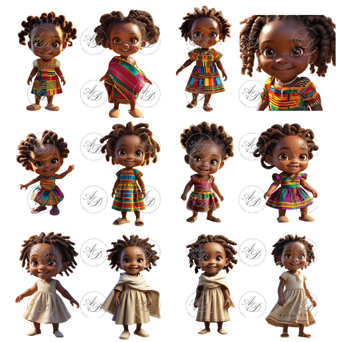 African Kids Black Children Clipart Bundle Cute PNG Illustration for ...