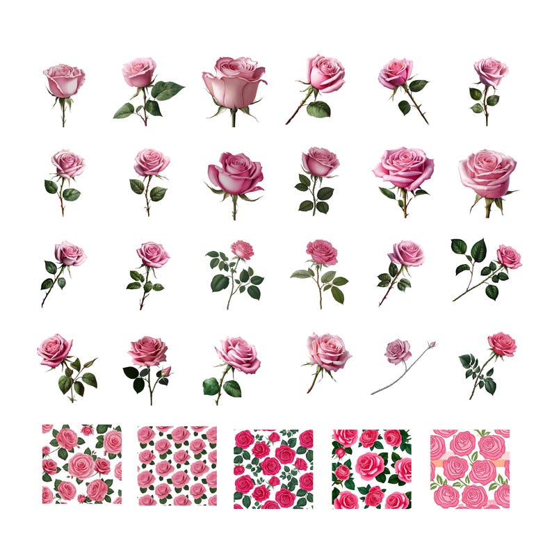 Elegant Pink Roses Clipart Collection – DIGITAL Floral Borders ...
