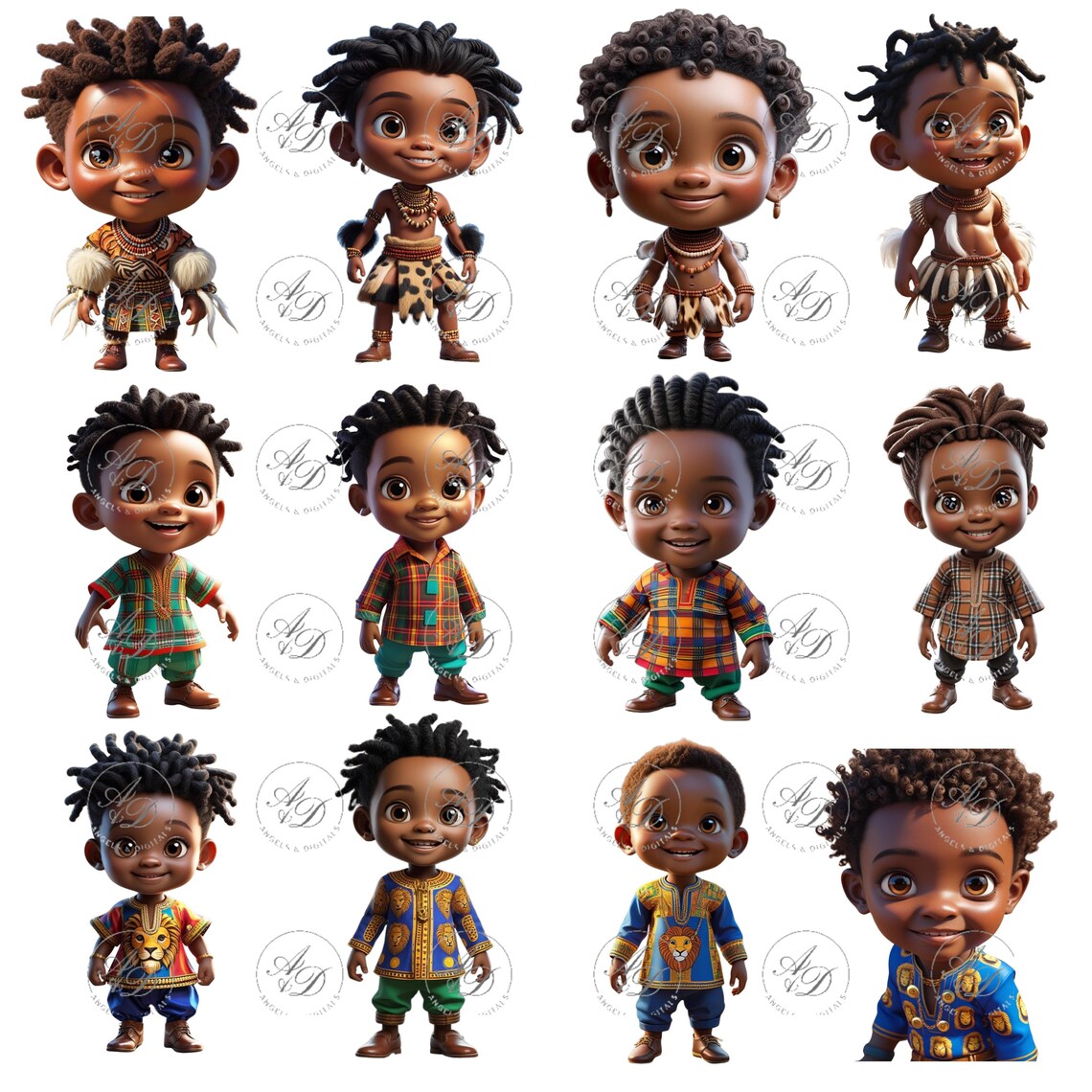 African Kids Black Children Clipart Bundle Cute PNG Illustration for ...