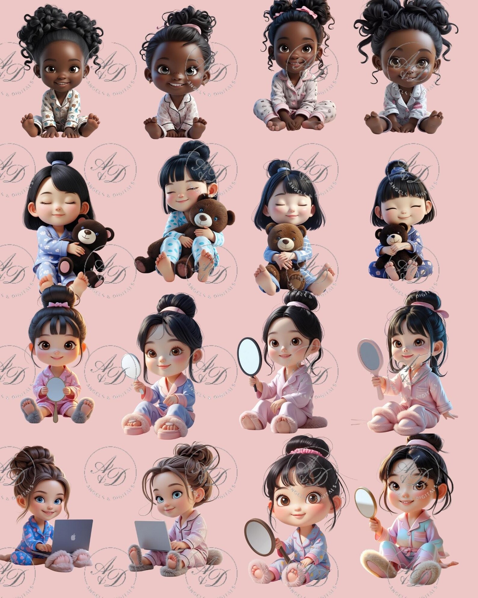 Girls Pajama Party Clipart PNG Sleepover Slumber Party Graphics Cute ...