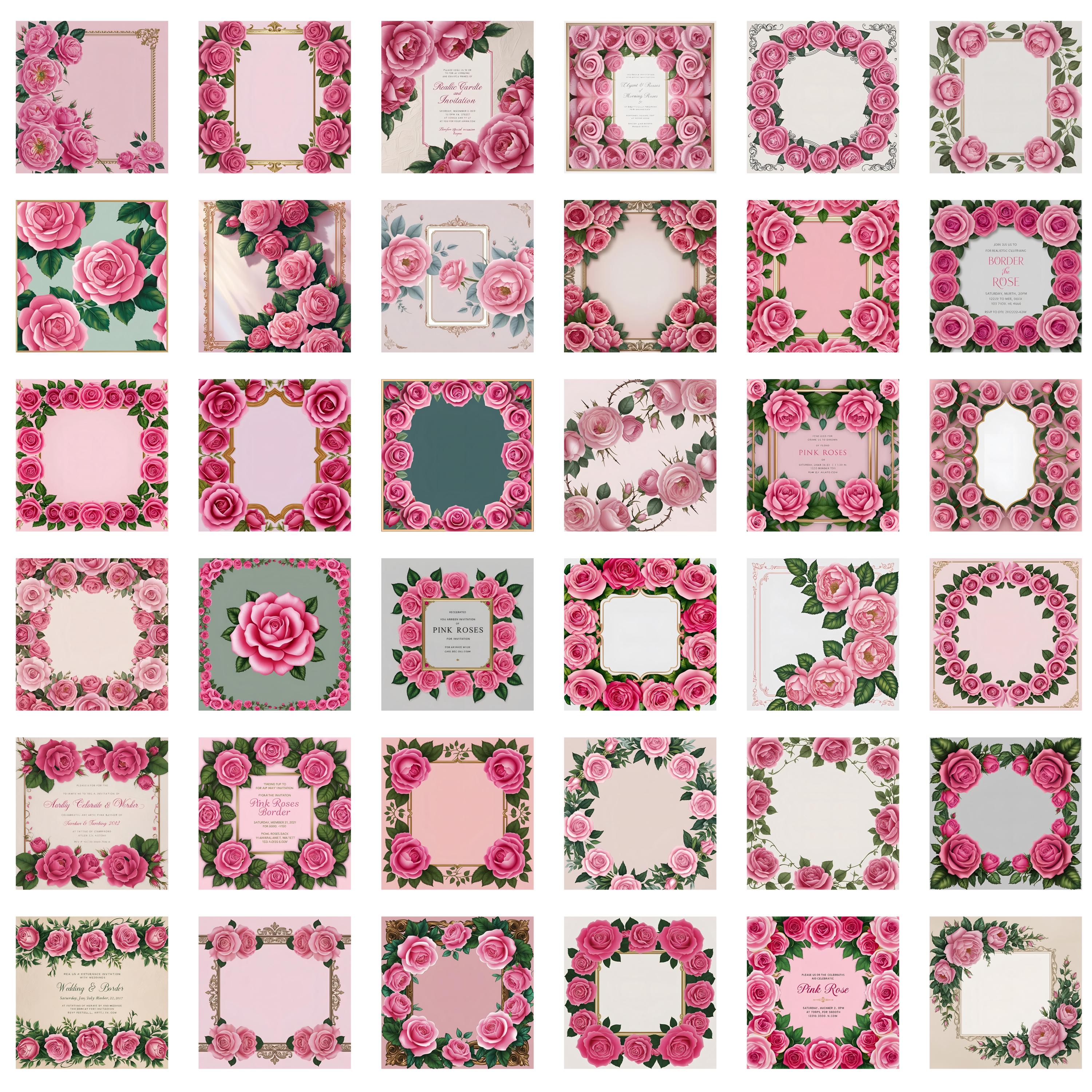 Elegant Pink Roses Clipart Collection – DIGITAL Floral Borders ...