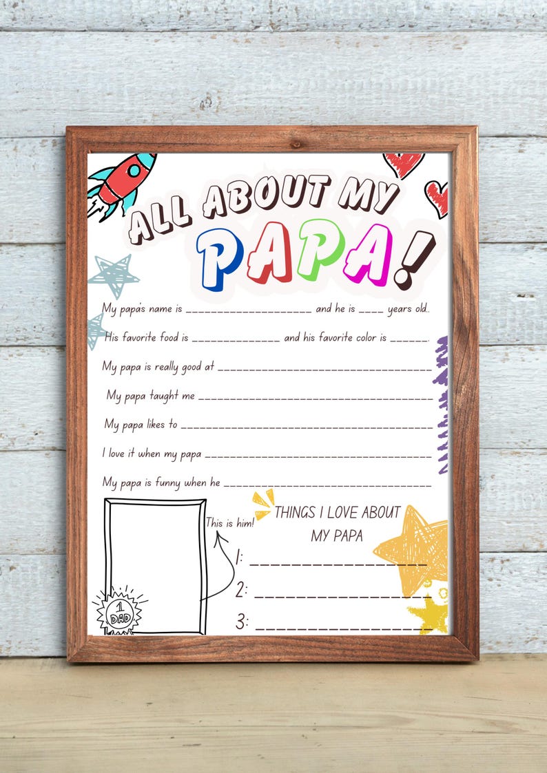 All About My Papa Printable – Father’s Day Gift From Kids, Fill in the ...