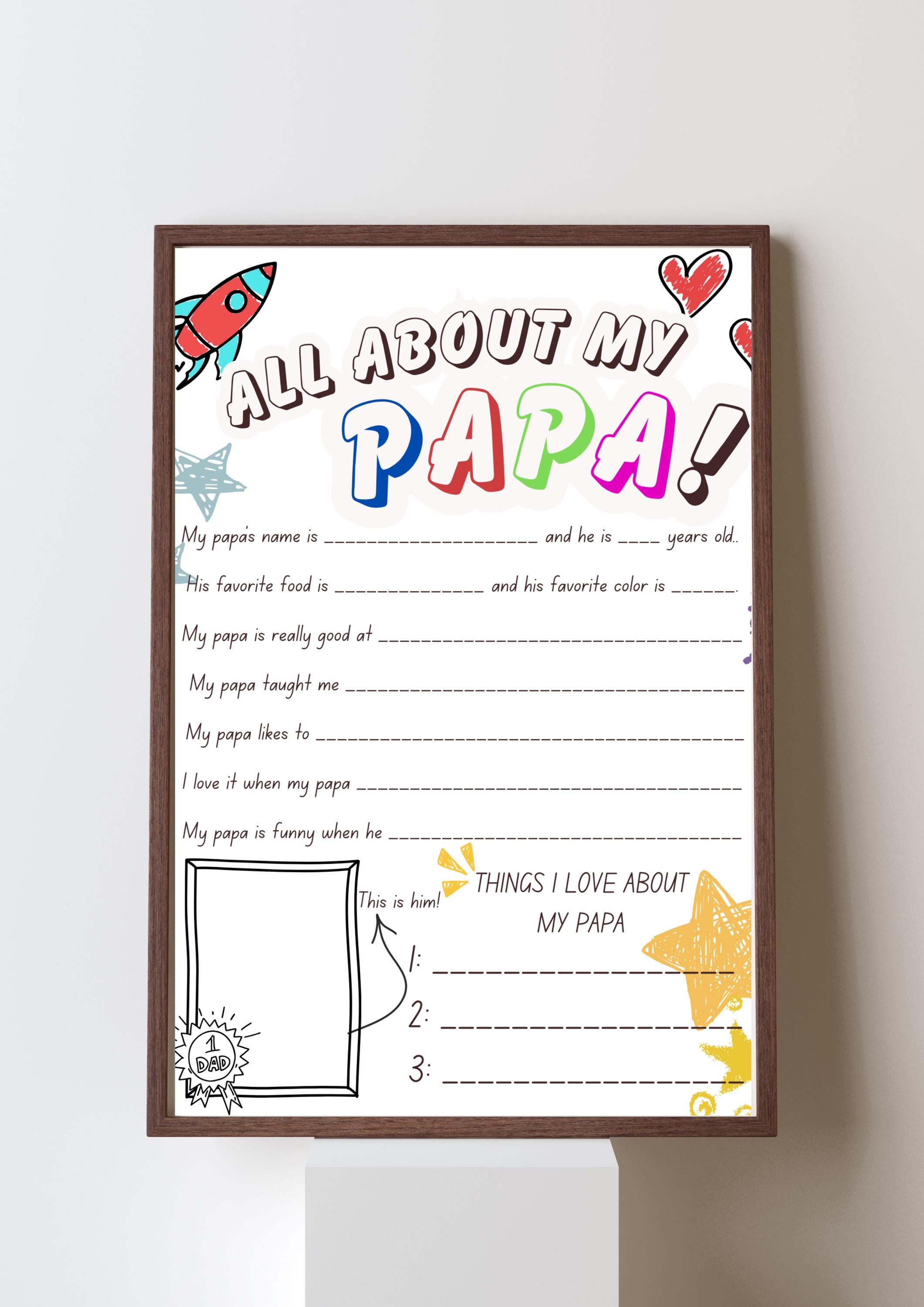 All About My Papa Printable – Father’s Day Gift From Kids, Fill in the ...