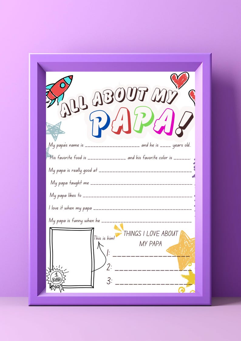 All About My Papa Printable – Father’s Day Gift From Kids, Fill in the ...