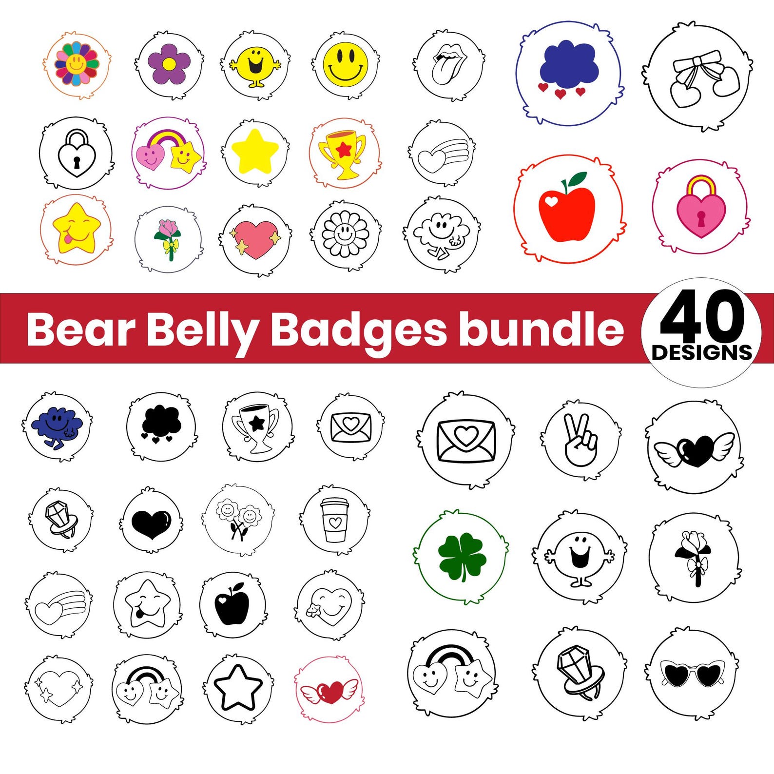 Care Bear Belly Badges Svg Png Bundle Care Silhouette Bears Badges
