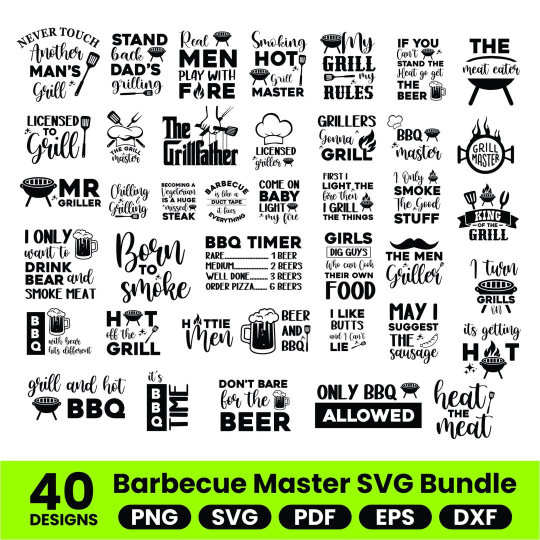 Barbecue Grill Bundle SVG Cut Files, Vector Printable Clipart, Funny ...
