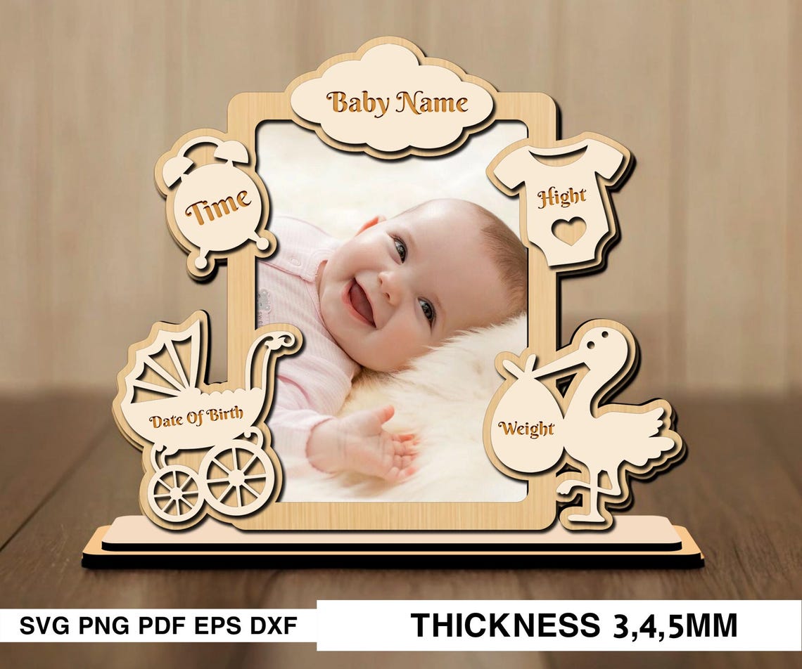Personalized Baby Birth Stat Photo Frame SVG: Laser Cut File (digital ...