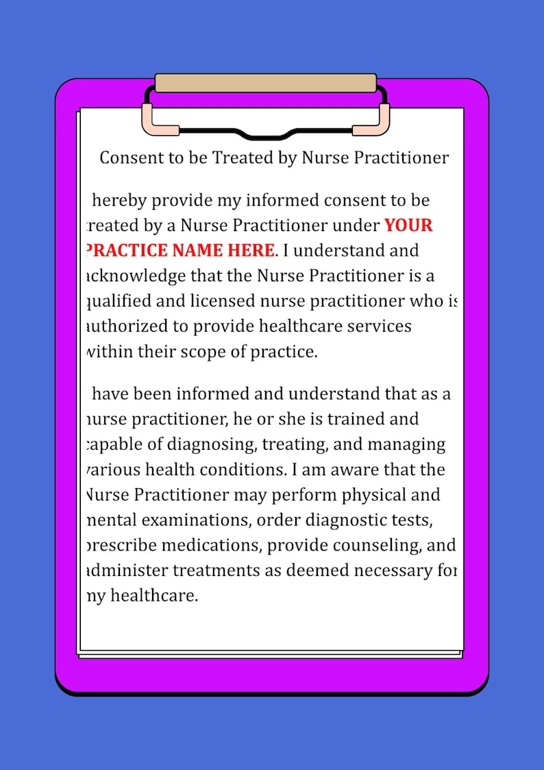 Editable Consent to Treat Form for Pmhnps | Nurse Practitioner Mental ...