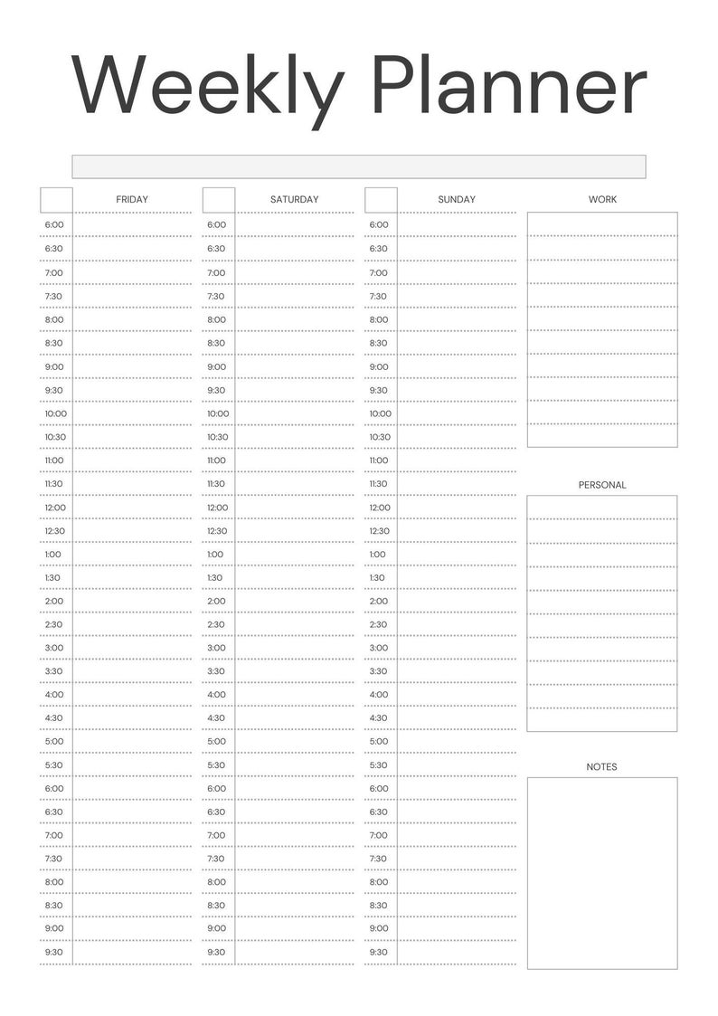7-day Weekly Timeblock Planner – Printable A4 Minimalist Hourly ...