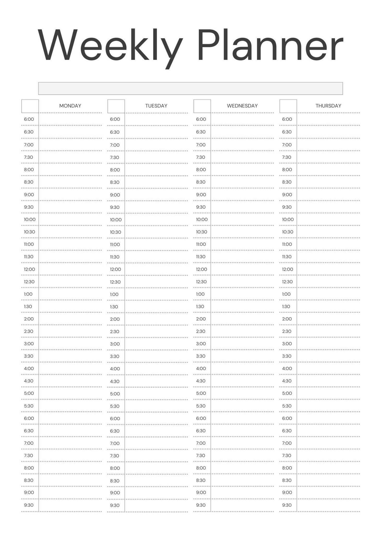 7-day Weekly Timeblock Planner – Printable A4 Minimalist Hourly ...