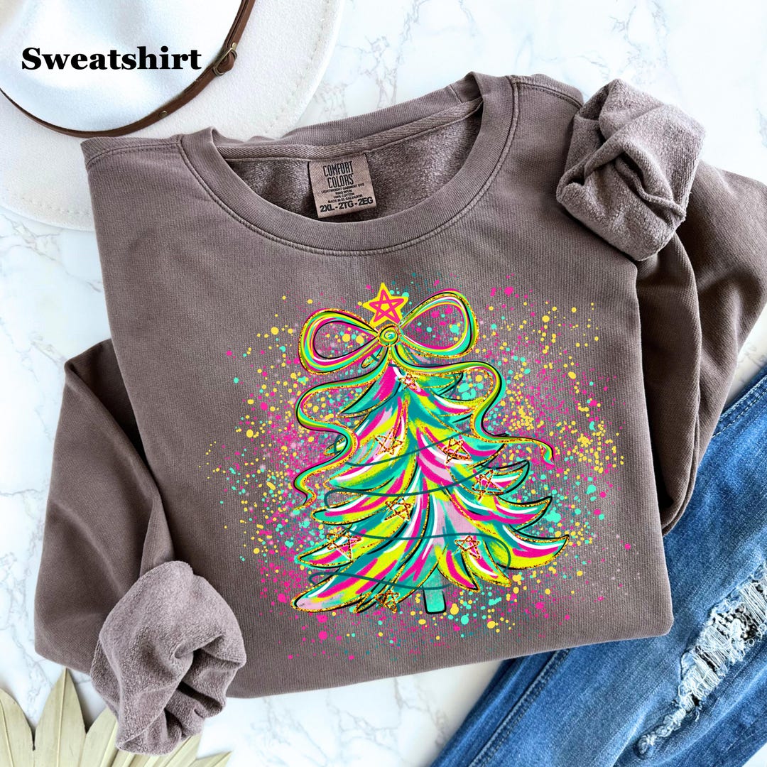 Color Splash Christmas Tree Sweatshirt, Vibrant Holiday Tee - Etsy
