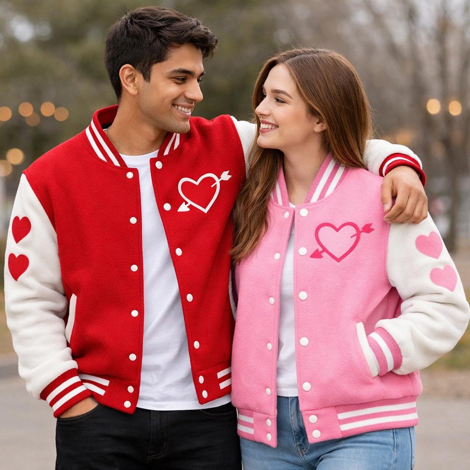 Valentine’s Day Couple Varsity Jacket | Matching Fleece Letterman ...