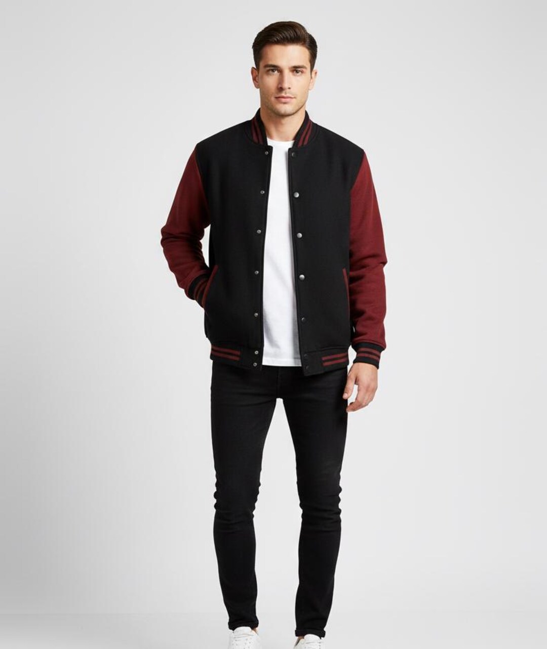 Black & Maroon Varsity Jacket | Unisex Letterman Fleece Coat | Retro ...