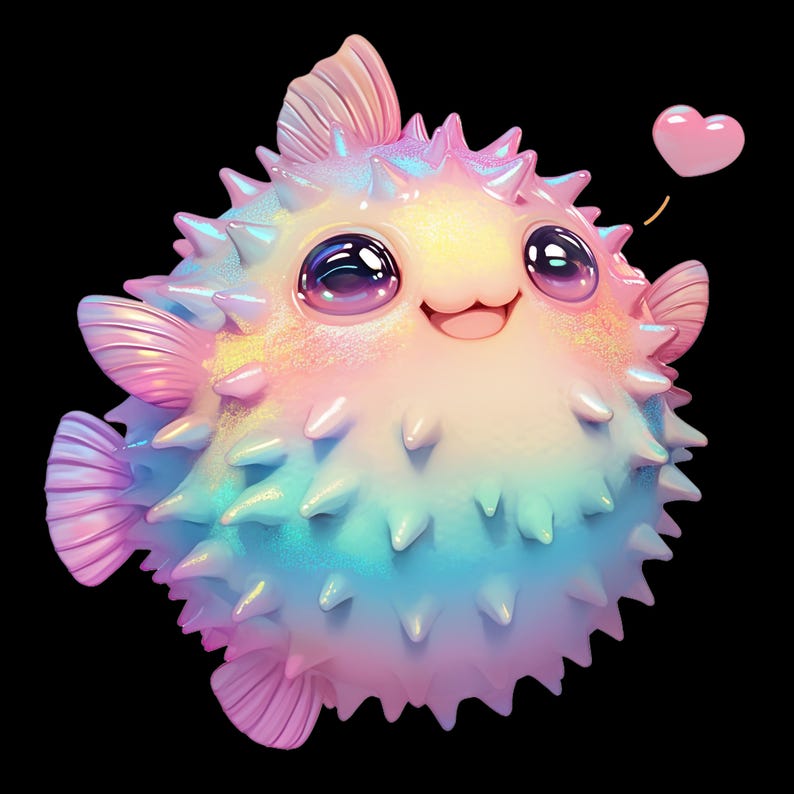 Cute Chibi Pufferfish Clipart Bundle | 10 PNG Sea Animal Images for ...