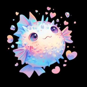 Cute Chibi Pufferfish Clipart Bundle | 10 PNG Sea Animal Images for ...