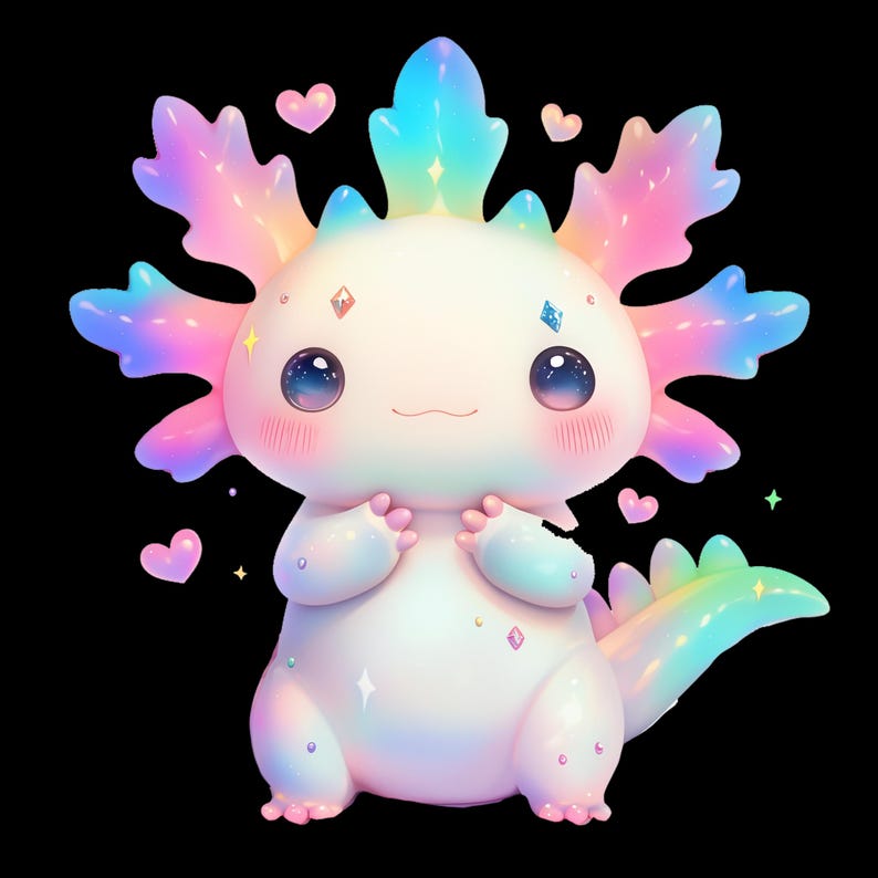 Cute Chibi Axolotl PNG Bundle, 10 Kawaii Axolotl, Adorable Salamander ...