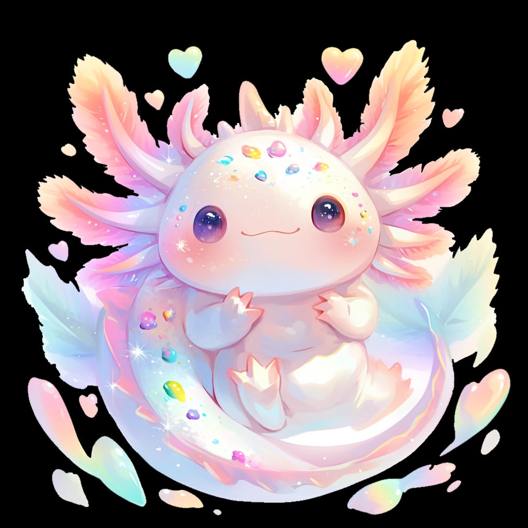 Cute Chibi Axolotl PNG Bundle, 10 Kawaii Axolotl, Adorable Salamander ...