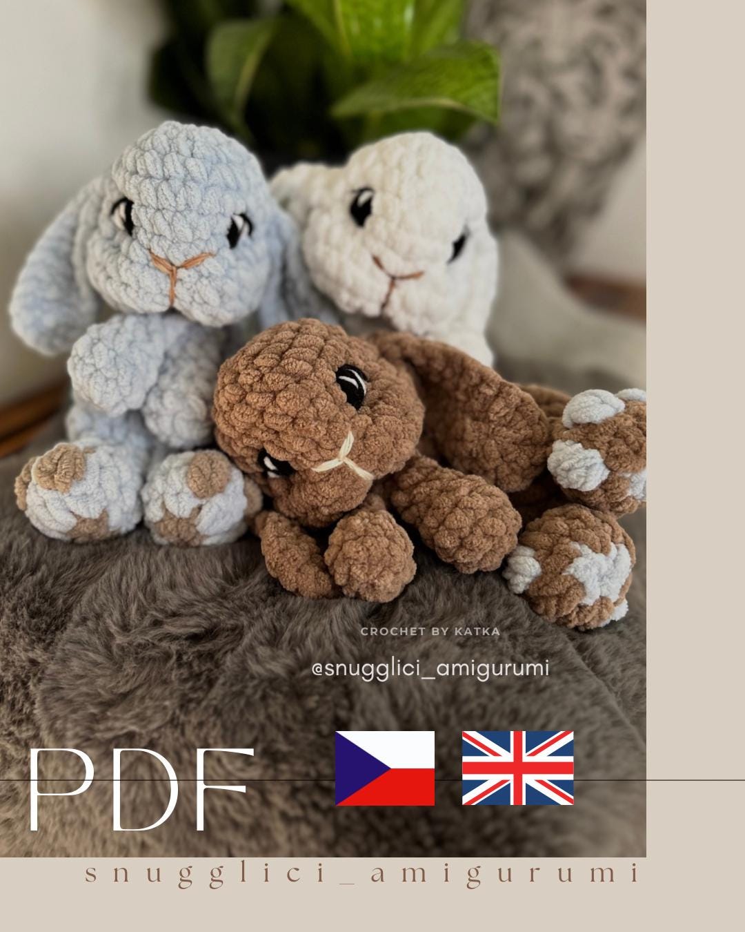 Bunny Snuggler Crochet Pattern PDF | Plush Rabbit Amigurumi | Low Sew ...