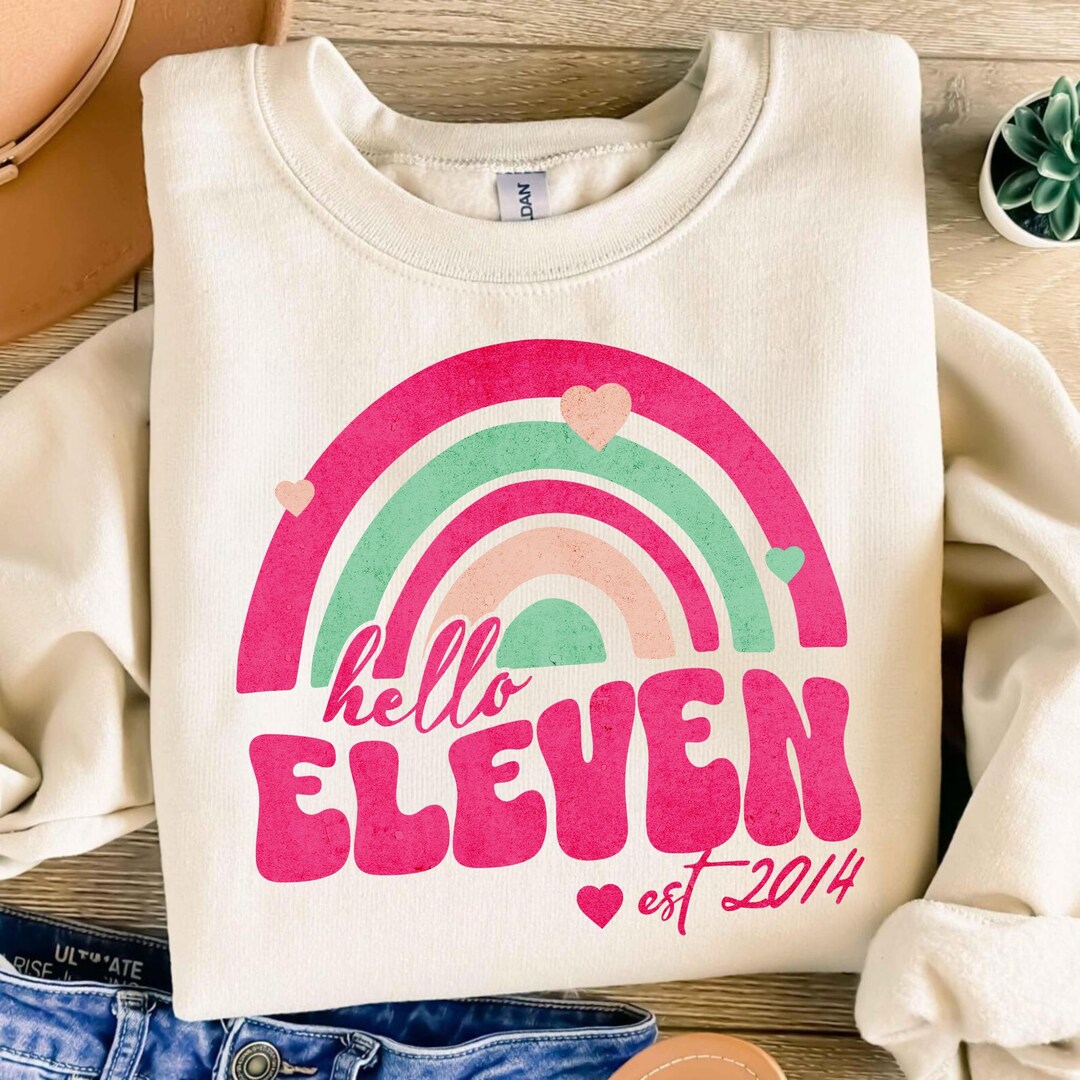Hello Eleven Est 2014 SVG PNG EPS | Rainbow 11th Birthday Girl ...