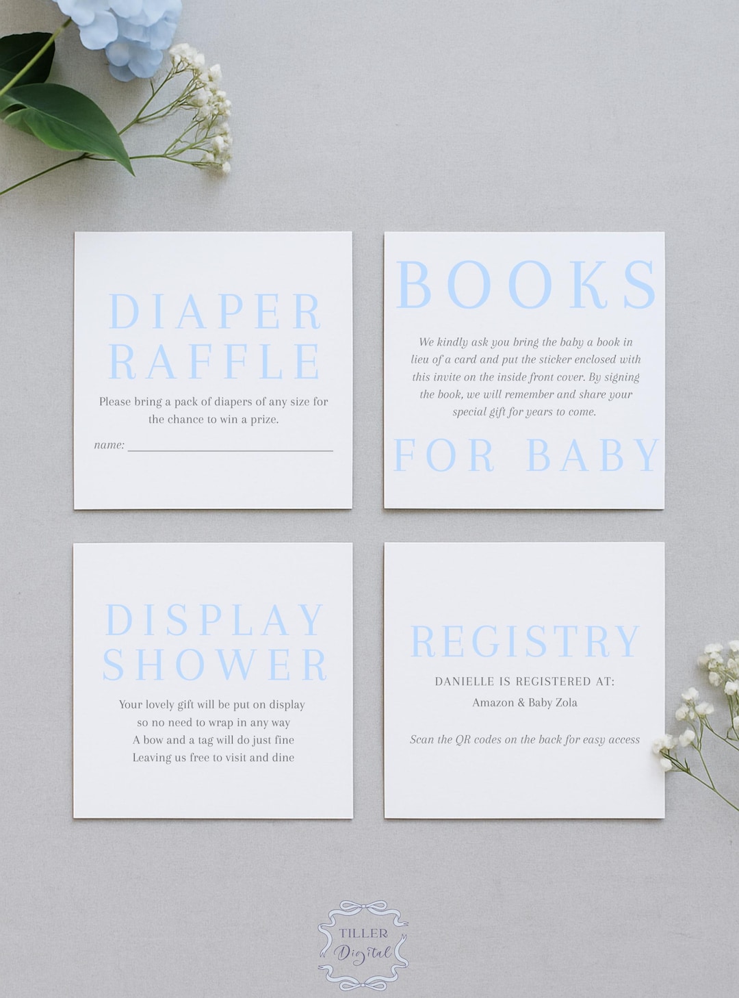 Baby Shower Insert Card Templates | RSVP, Diaper Raffle, Book Request ...