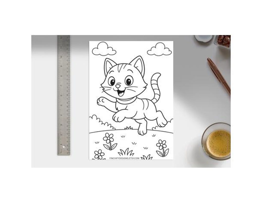 Cute Kitten Colouring Poster for Kids – Printable Black and White Cat ...