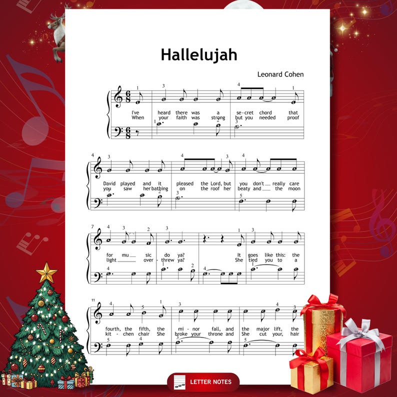 Hallelujah by Leonard Cohen – Grade 1 Easy Piano Sheet With Lyrics ...
