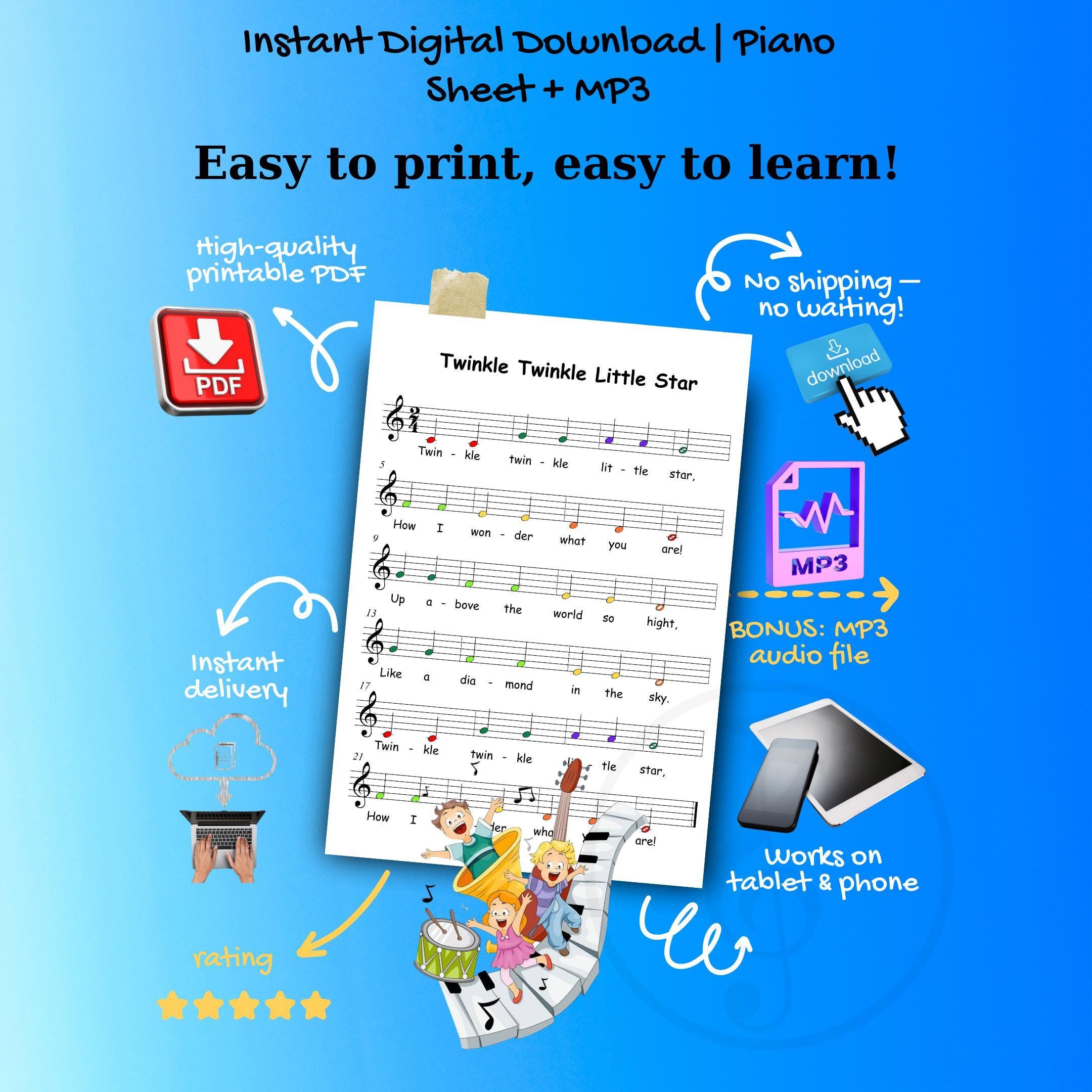 Twinkle Twinkle Little Star Easy Piano Sheet Music for Beginners ...