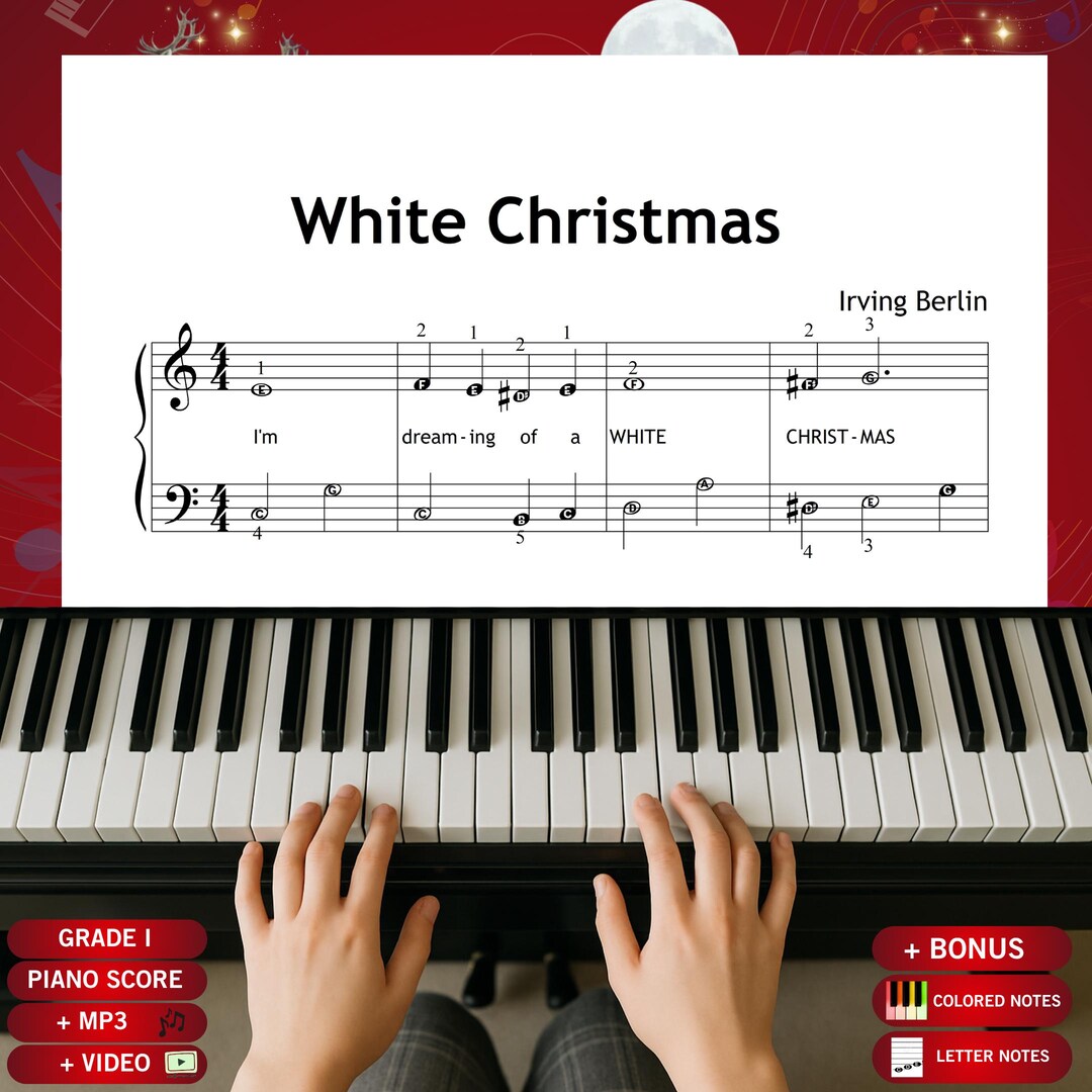 White Christmas – Grade 1 Easy Christmas Piano Sheet With Lyrics, Color ...