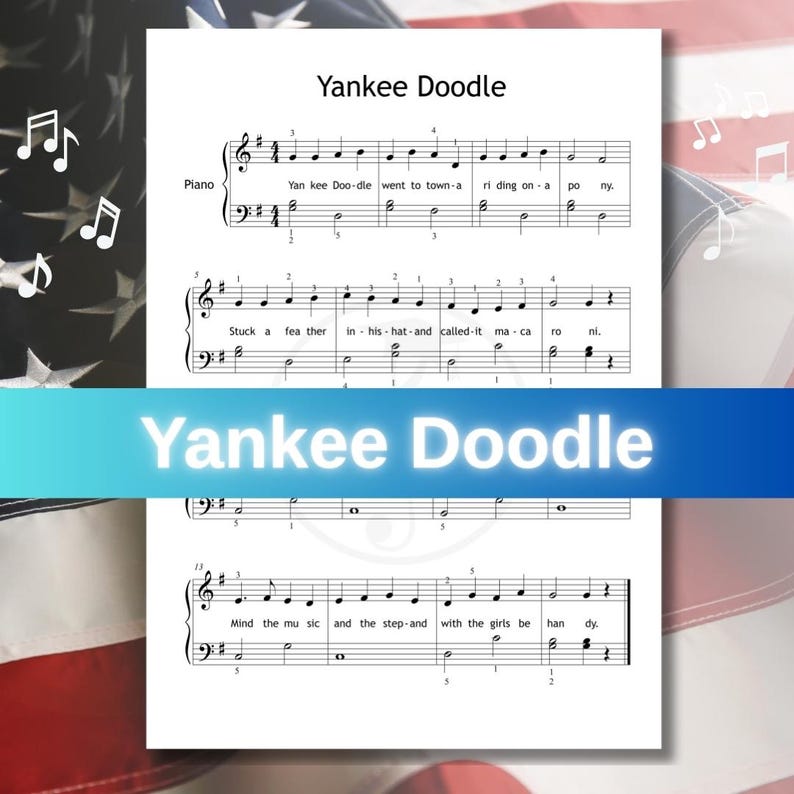 Yankee Doodle - Simplified Piano Sheet Music - Grade 1 Solo Arrangement ...