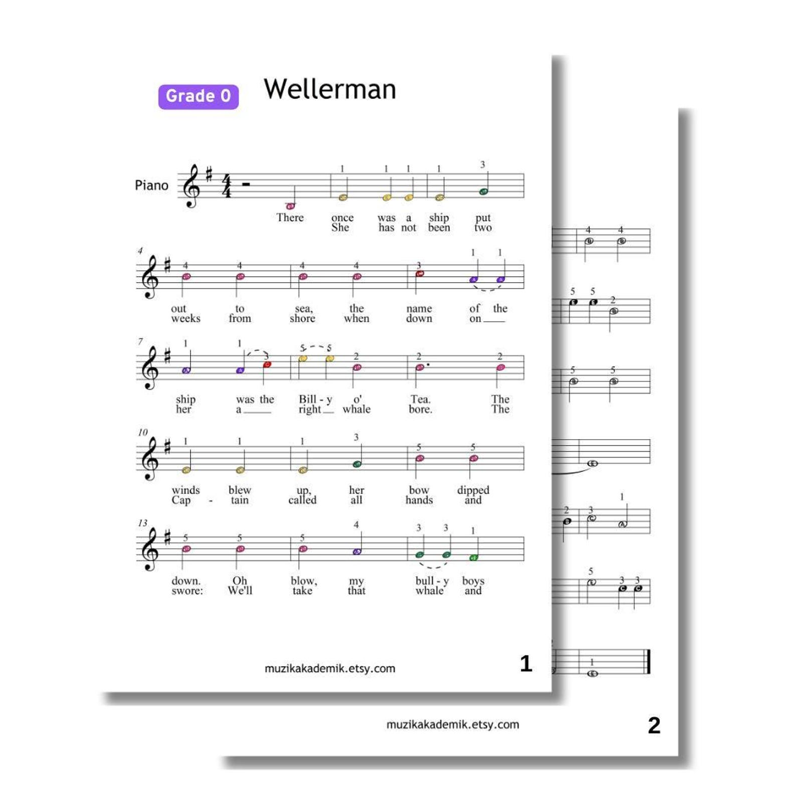 Wellerman Sea Shanty Grade 0 Easy Piano Sheet Music for Beginners Color ...