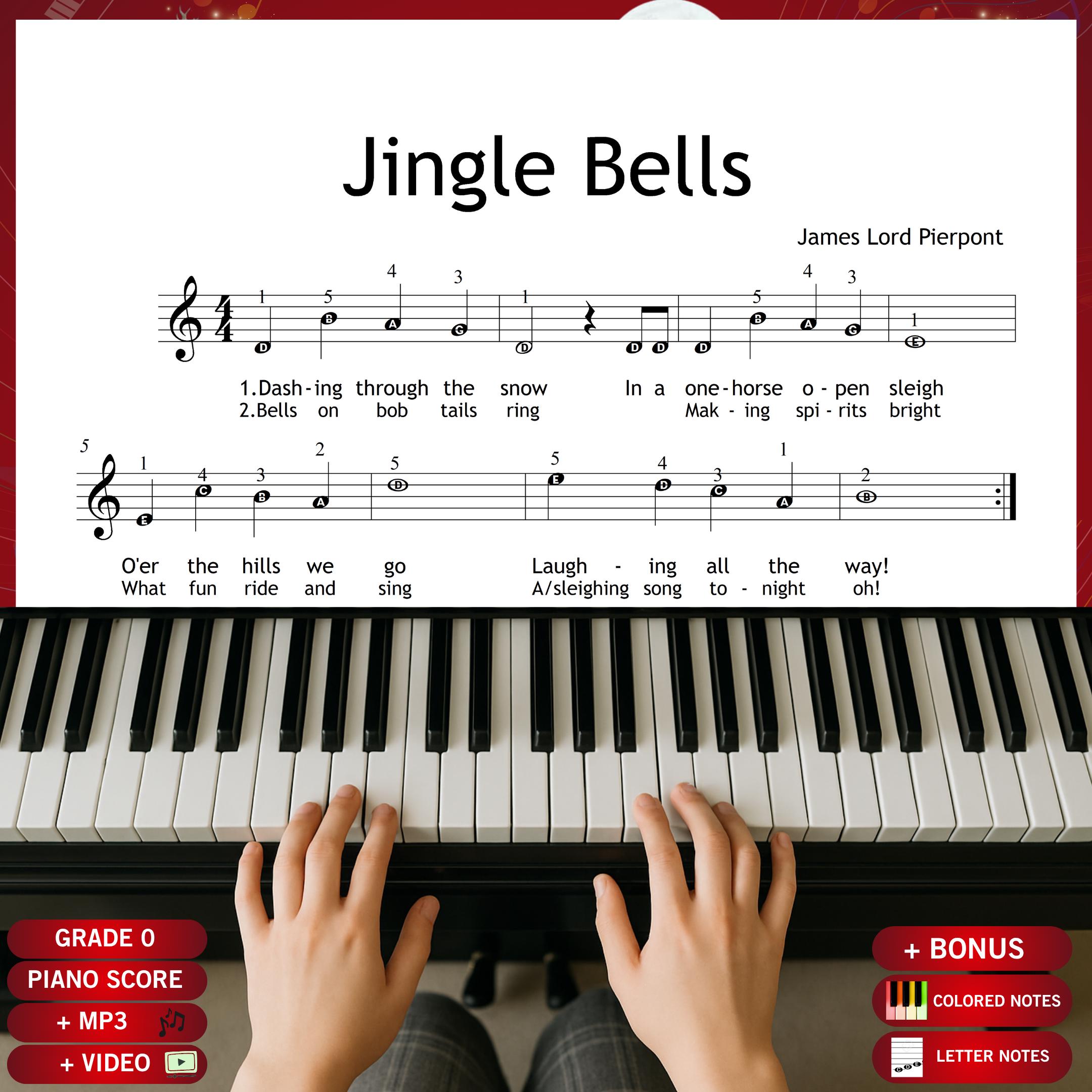 Jingle Bells - Grade 0 Very Easy Piano Sheet, Colorful Notes, Finger ...