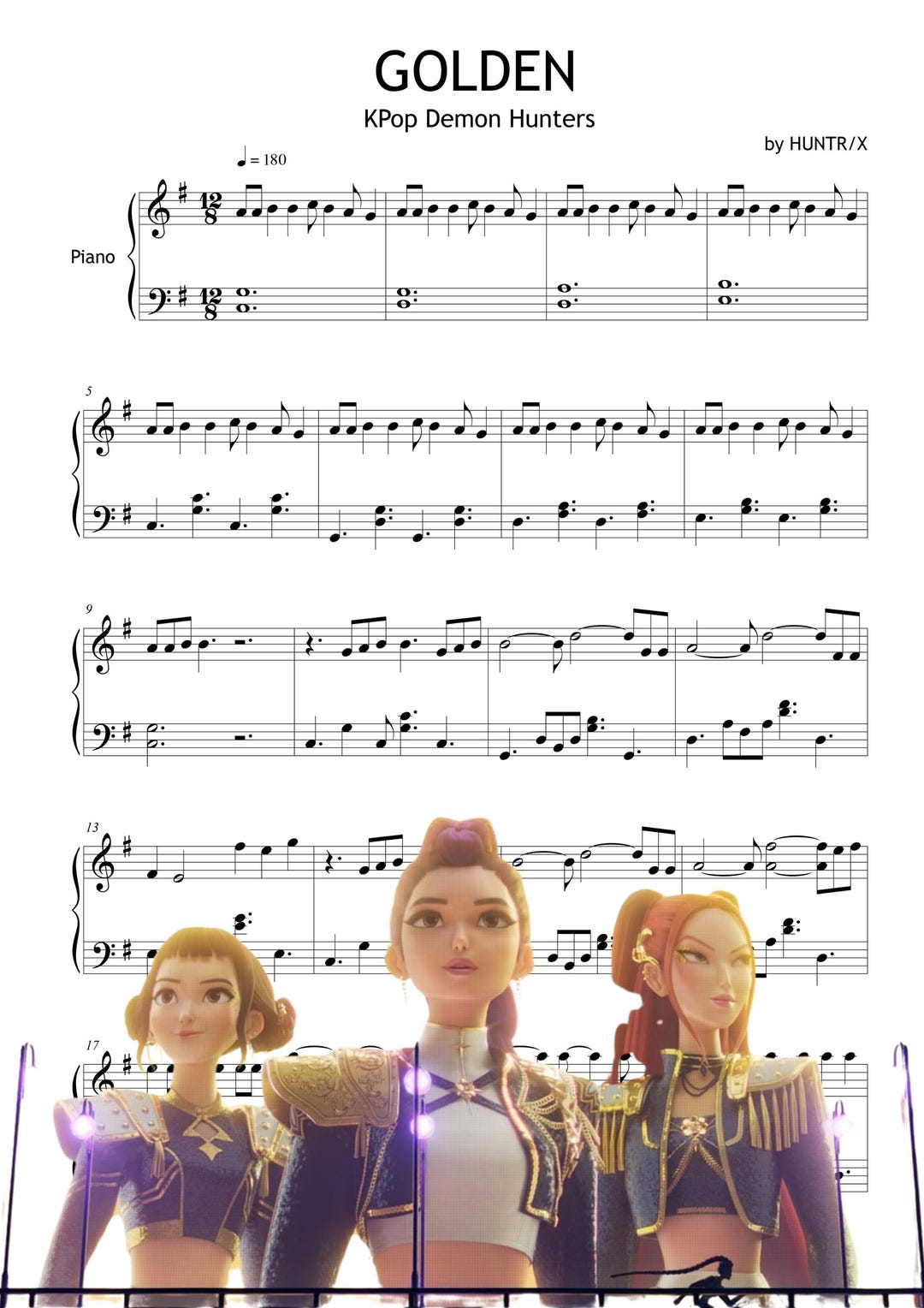 Golden by HUNTR/X | Demon Hunters Kpop | Easy Piano Sheet Music for ...